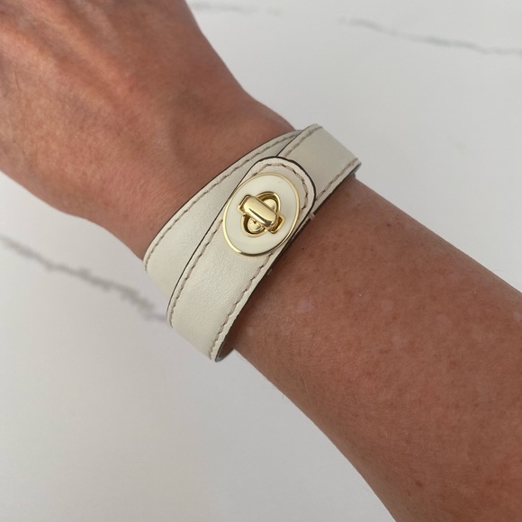 Coach | Jewelry | Coach Leather Double Wrap Turn Lock Bracelet Ivory ...